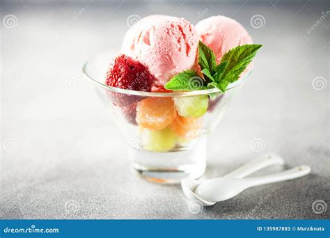 Fruit Salad And Strawberry Ice Cream Stock Image Image Of Background