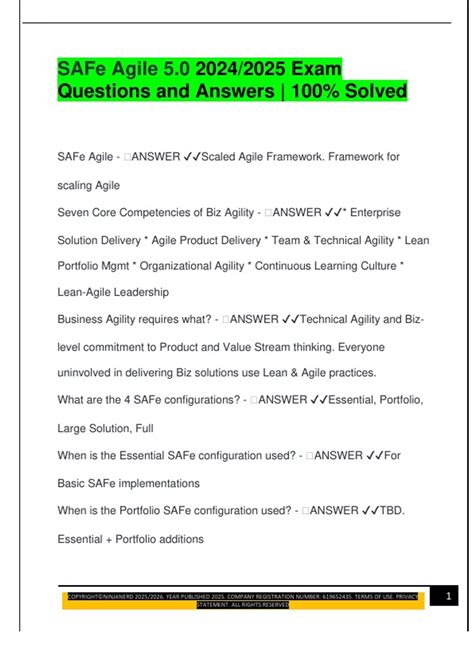 Safe Agile 5 0 2024 2025 Exam Questions And Answers 100 Solved Agile Stuvia Us