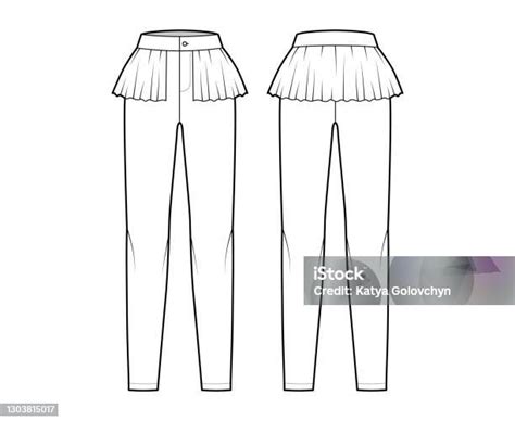 바지 페플럼 테크니컬 패션 일러스트와 연장 된 정상 허리 하이 라이즈 전체 길이 프릴 스커트 바닥 0명에 대한 스톡 벡터 아트 및 기타 이미지 Istock