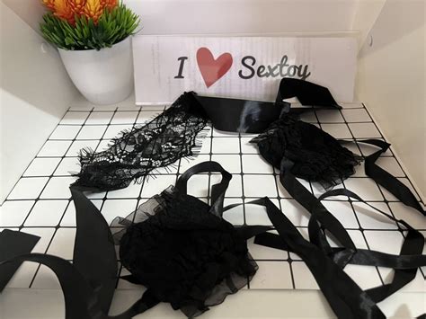 เซตผ้าปิดตาและผ้าผูกข้อมือ ผ้าลูกไม้ซีทรูสีดำ I Love Sextoy