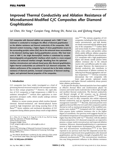 Pdf Improved Thermal Conductivity And Ablation Resistance Of Micro‐diamond Modified Cc