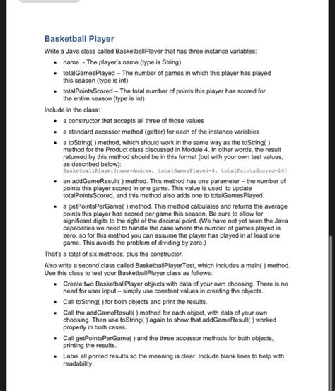 Solved Basketball Player Write A Java Class Called