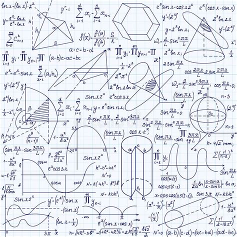 Mathematical Vector Seamless Pattern With Geometrical Figures Plots And Equations Handwritten