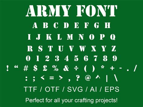 Army Military Font Ttf Otf Svg Eps Silhouette Circuit Crafting Gifts Handmade Word Etsy