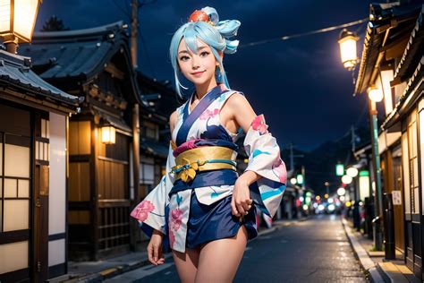 真人版人氣動漫水之女神阿克婭為美好的世界獻上祝福和服夜燈 2K高清AI桌布下載