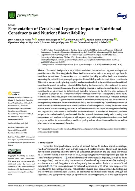 Pdf Fermentation Of Cereals And Legumes Impact On Nutritional Constituents And Nutrient