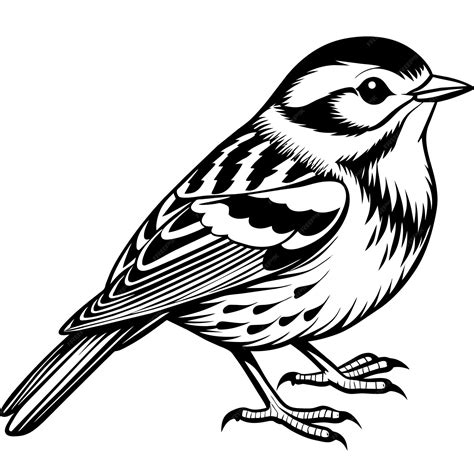 черно белый рисунок птицы с черным контуром Премиум Ai