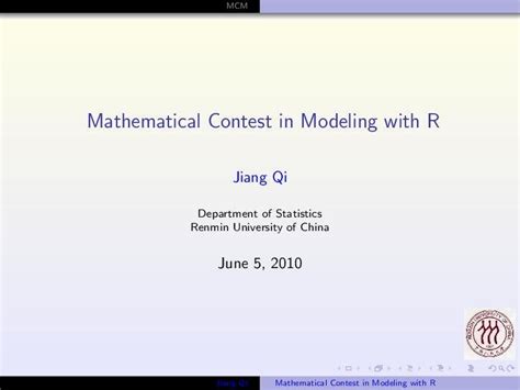 PDF Mathematical Contest In Modeling With RMCM Brief Introduction MCM Short For Mathematical
