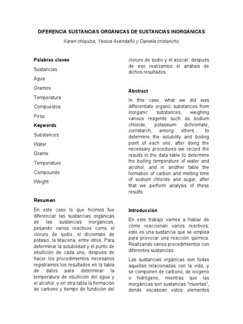 Diferencia Sustancias Orgánicas De Sustancias Inorgánicas Pdf