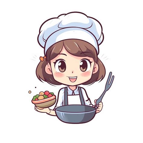 Premium Ai Image Cartoon Girl Chef Holding A Bowl Of Food And A Fork Generative Ai
