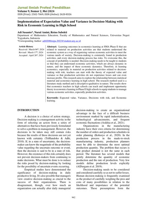 Pdf Implementation Of Expectation Value And Variance In Decision Making With Risk In Economic