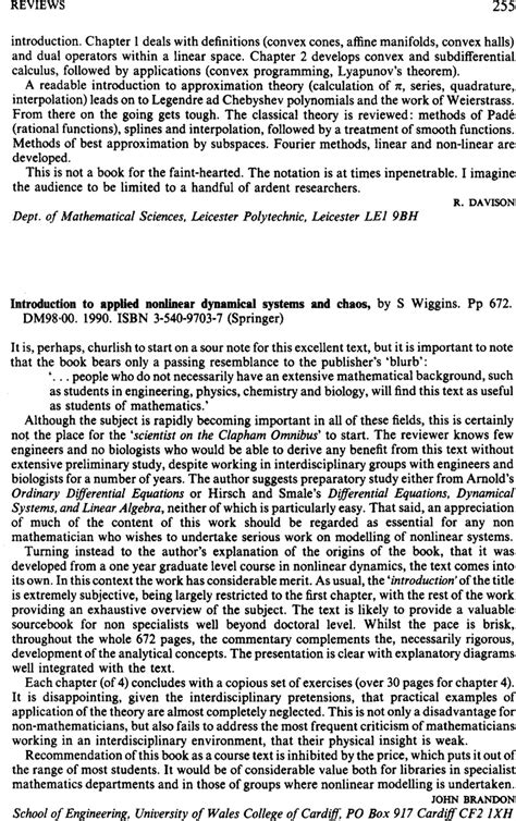 Introduction To Applied Nonlinear Dynamical Systems And Chaos By S Wiggins Pp 672 Dm9800