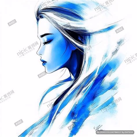 Ai创作图风美女插画 风美人插画 蓝色女孩插画 手绘小龙女 手绘女性侧脸 蓝色系手绘插画 数字美女插画 鼠绘美女插画 唯美女性侧面 手绘追光的精灵 原创手绘头 美女人物侧脸 青花时装插画 炫彩