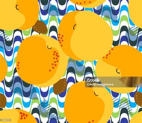 살구 과일 완벽 한 패턴입니다 신선한 살구 나뭇잎과 추상적인 기하학적 배경에 돌 유행 프리 핸드 드로잉 일러스트 0명에 대한 스톡 벡터 아트 및 기타 이미지 Istock