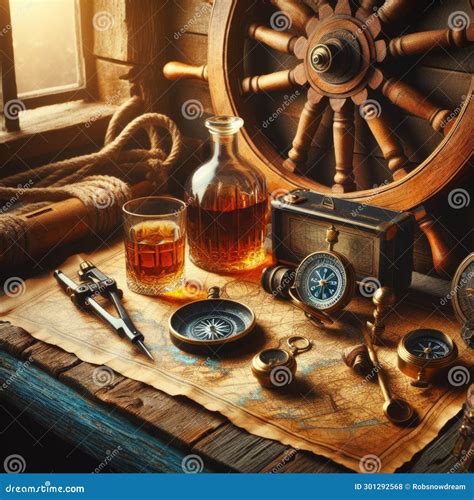 Vintage Tableau With Old Books Feather Quill Hourglass Illuminated By