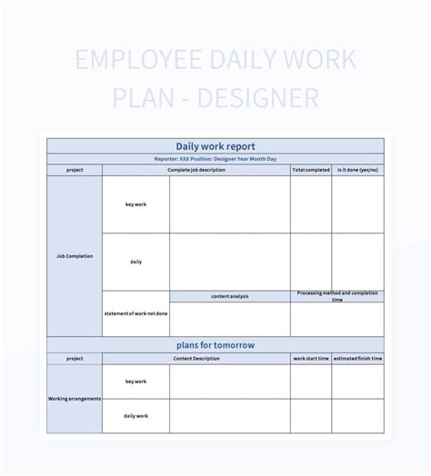 Free Daily Work Plan Templates For Google Sheets And Microsoft Excel Slidesdocs