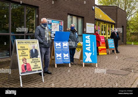 Party Supporters Outside Polling Place Haddington Scottish Parliament
