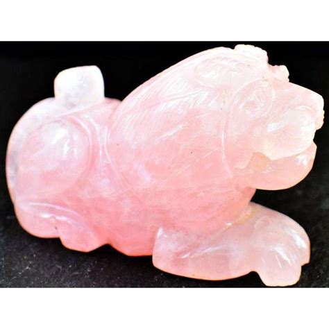 Beautiful Pink Rose Quartz Carved Lion