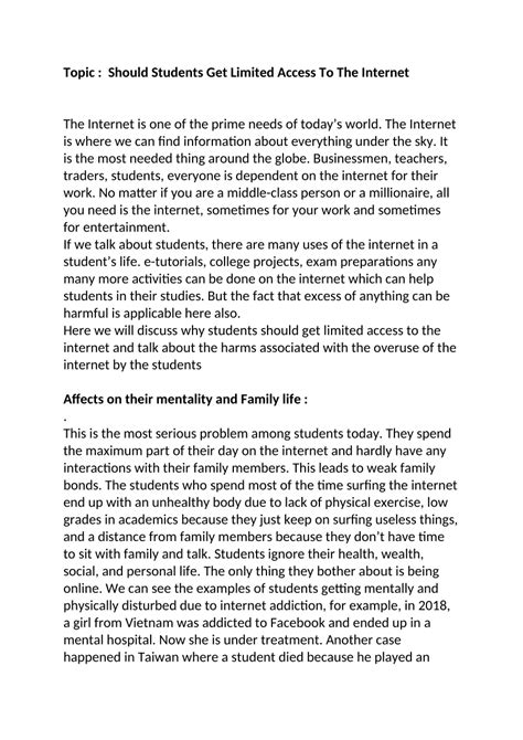PDF Topic Should Students Get Limited Access To The Internet
