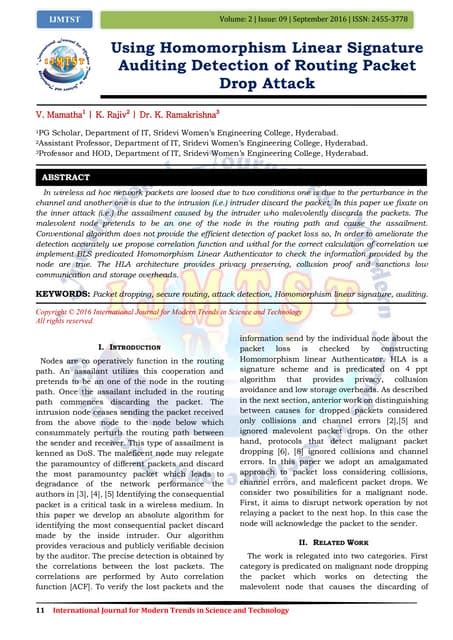 Using Homomorphism Linear Signature Auditing Detection Of Routing Packet Drop Attack Pdf