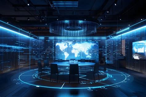 Futuristic Conference Room Design Immersive Technology Showcases Global Data Visualization With