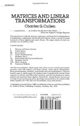 Matrices And Linear Transformations Second Edition Dover Books On Mathematics Pricepulse
