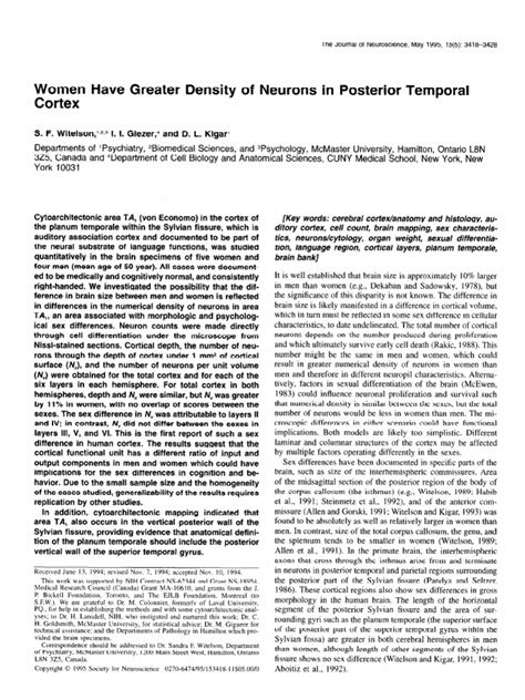 Women Have Greater Density Of Neurons In Posterior Temporal Cortex