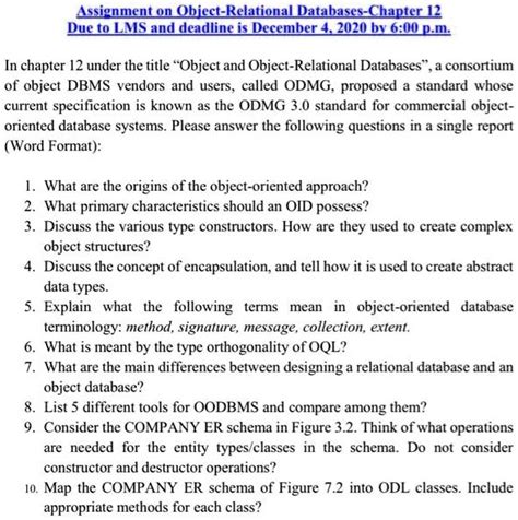Text Assignment On Object Relational Databases Chapter 12 Due To Lms