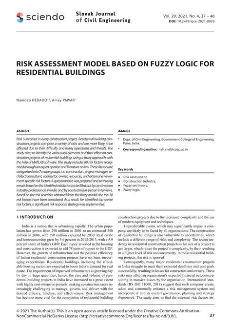Pdf Risk Assessment Model Based On Fuzzy Logic For Residential Buildings