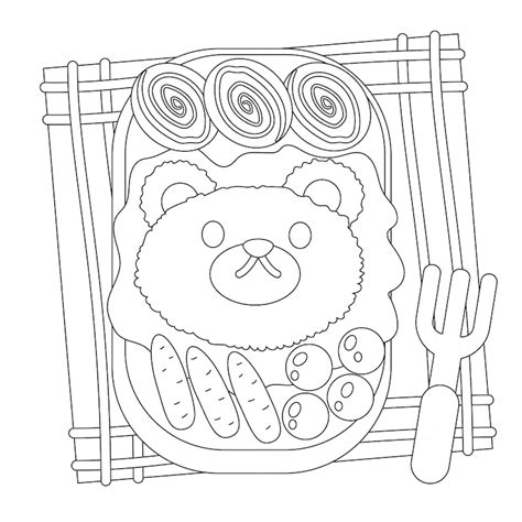 귀여운 도시락 색칠 페이지 일본 음식 프리미엄 벡터