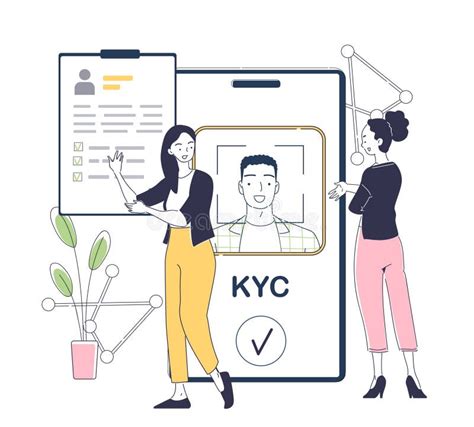 Know Your Customer Women Near Smartphone With User Avatar Kyc System Stock Vector