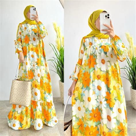 Jual Gamis Bunga Rayon Ld 110 120 130 Standar Dan Jumbo Gamis Wanita