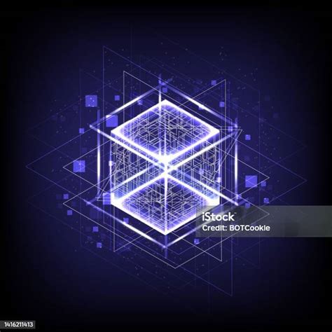 Hud 에너지 박스 스마트 코드 빅 데이터 디지털 칩 3d 큐브 Cpu 코어 추상적 인 기술 미래 지향적 인 하이테크 블록 체인
