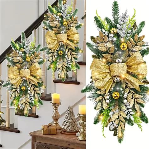 Titafish Christmas Swags And Garlands With Lights Cordless Prelit Stair