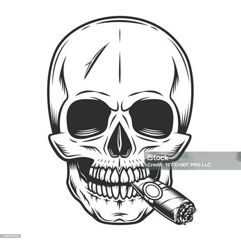 Skull Of A Skeleton With Burning Cigarette Tattoo