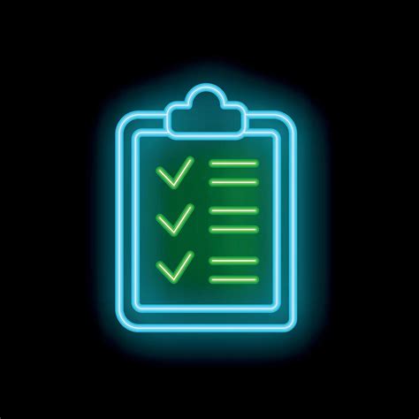 Neon Green Clipboard With Checklist And Check Marks On Black Background 52769740 Vector Art At