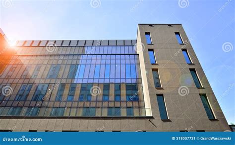 Perspective View Of Geometric Angular Concrete Windows On The Facade Of A Modernist Brutalist