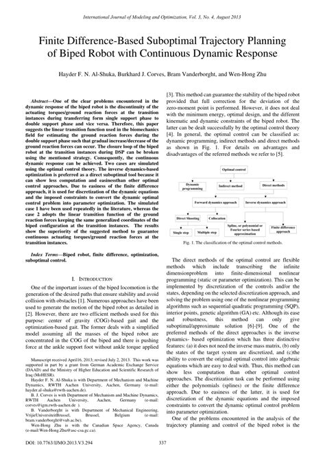Pdf Finite Difference Based Suboptimal Trajectory Planning Of Biped