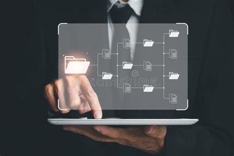 Document Management System Concept Businessman Working On Digital Tablet Document Management