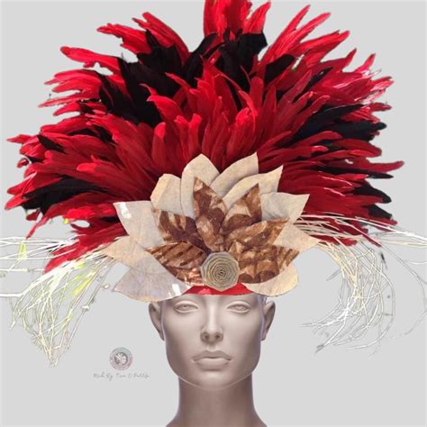 Red And Black Tapa Flower Tahitian Headdress Ori Tahiti Headpiece Etsy