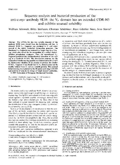 Pdf Sequence Analysis And Bacterial Production Of The Anti C Myc