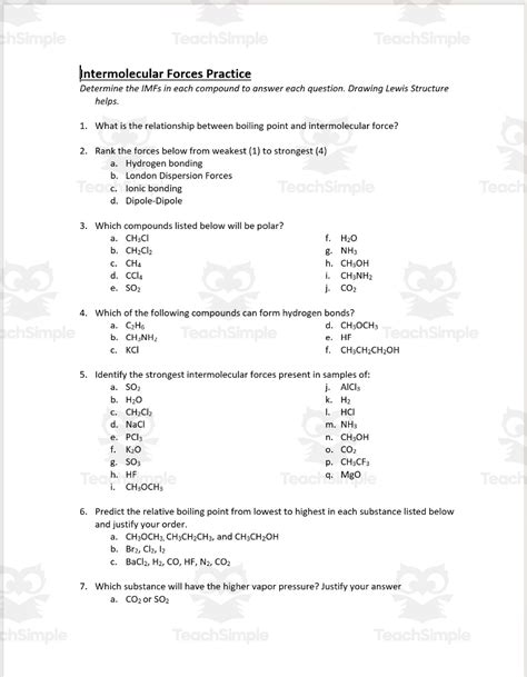 Chemistry Intermolecular Forces Practice By Teach Simple