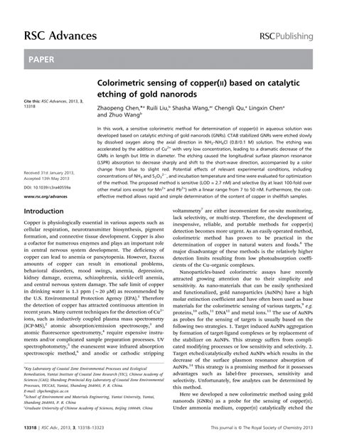 Pdf Highly Sensitive Label Free Colorimetric Sensing Of Nitrite Based On Etching Of Gold Nanorods