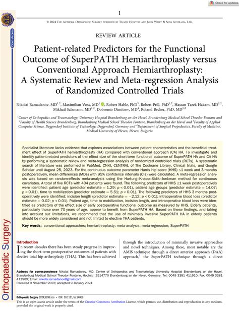 Pdf Patient Related Predictors For The Functional Outcome Of Superpath Hemiarthroplasty Versus
