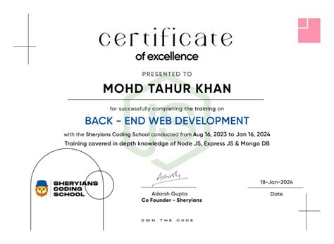 Few Months From Now I Finally Certified In Backend Under The Guidance Mohd Tahur Khan