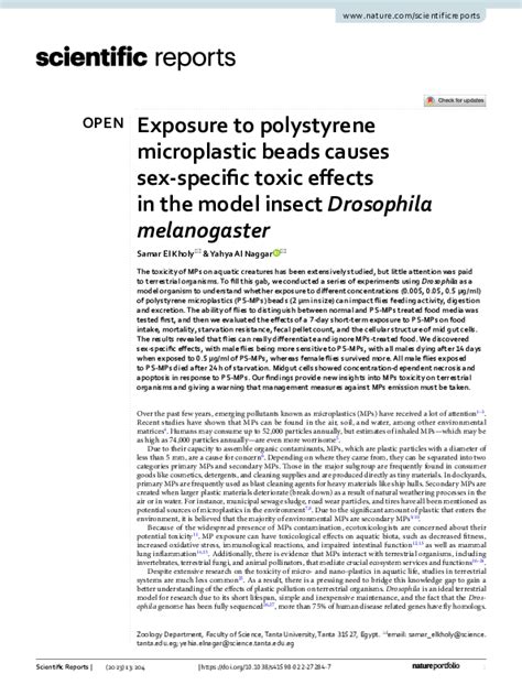 Pdf Exposure To Polystyrene Microplastic Beads Causes Sex Specific