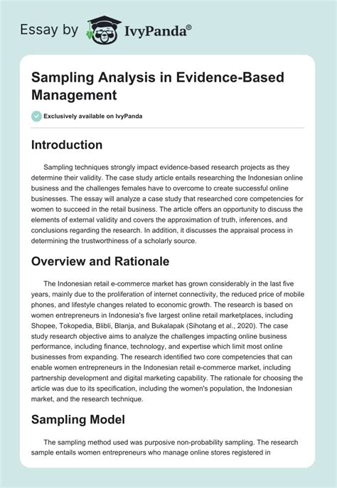 Sampling Analysis In Evidence Based Management 1167 Words Research