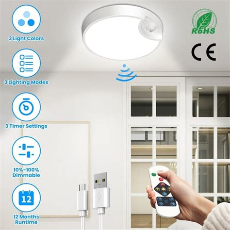 Imountek Wireless Led Ceiling Light Rechargeable Motion Sensor Dimmable 3 Colors 3 Modes