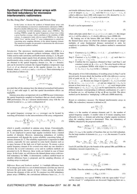 Pdf Synthesis Of Thinned Planar Arrays With Two Fold Redundancy For Microwave Interferometric