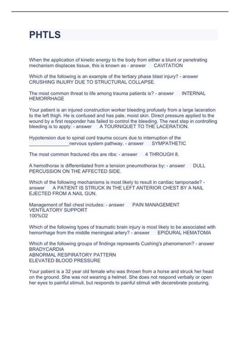 Phtls Questions And Answers 100 Correct 2023 Phtls Stuvia Us